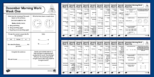 First Grade December Morning Work Bundle - Twinkl