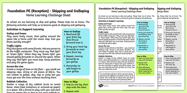 Foundation PE (Reception) - Skipping and Galloping Home Learning Challenge