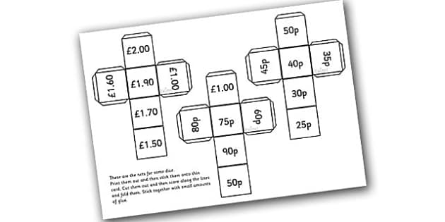 Money Dice Net - money dice, money cube, money cube net, cube net with