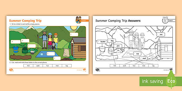 Phonics Level 2 Summer Camping Picture Worksheet Trip