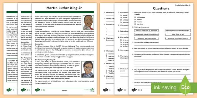 *NEW* UKS2 Martin Luther King Differentiated Reading Comprehension Activity