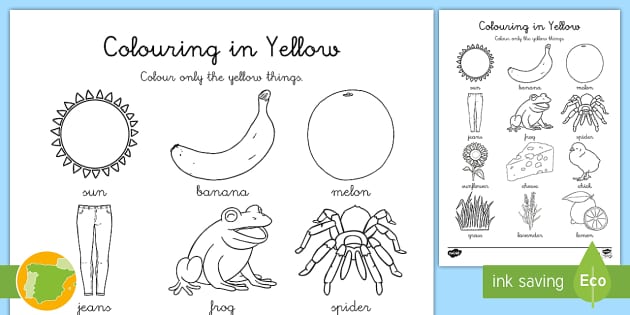 A1 Ficha de actividad: Colorea cosas en amarillo en inglés