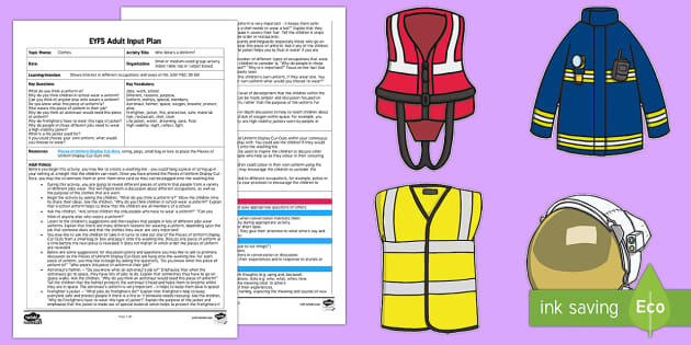 EYFS Who Wears a Uniform? Adult Input Plan and Resource Pack