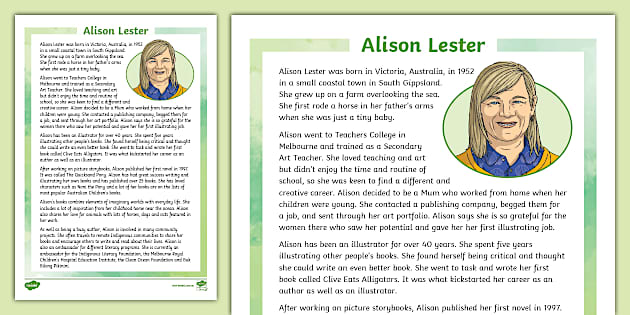 Alison Lester Fact File (teacher made) - Twinkl