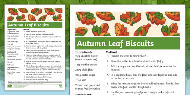 Autumn Leaves Biscuit Recipe - Twinkl