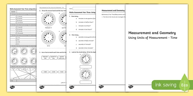 Year 3 Measurement and Geometry Units of Measurement Time Assessment