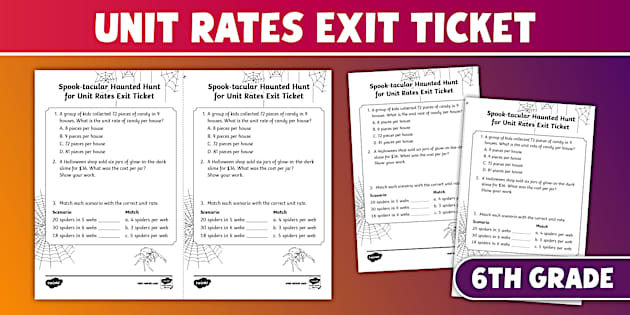 Sixth Grade Halloween Unit Rate Exit Ticket (teacher made)
