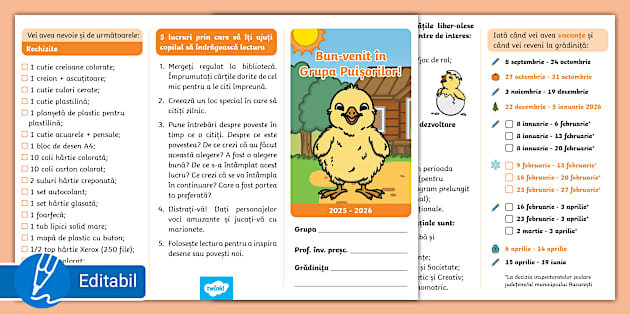 Grupa Puișorilor Pliant început de an școlar grupa mijlocie