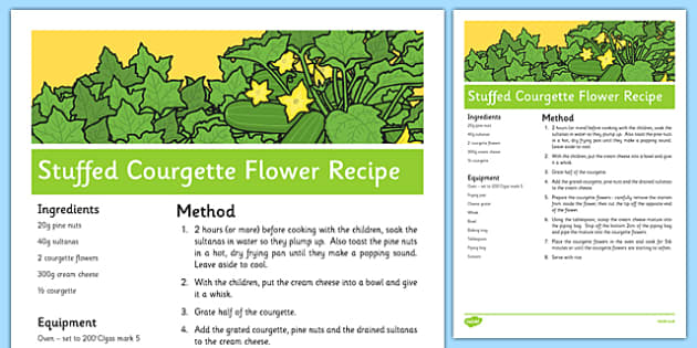 Stuffed Courgette Flower Recipe (teacher made) - Twinkl