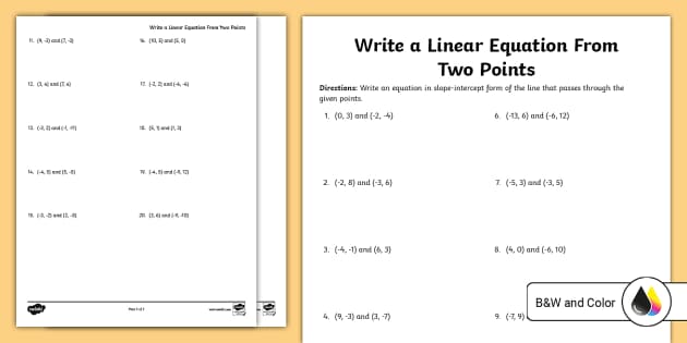 Eighth Grade Write a Linear Equation From Two Points Eighth Grade Write a Linear Equation From Two Points