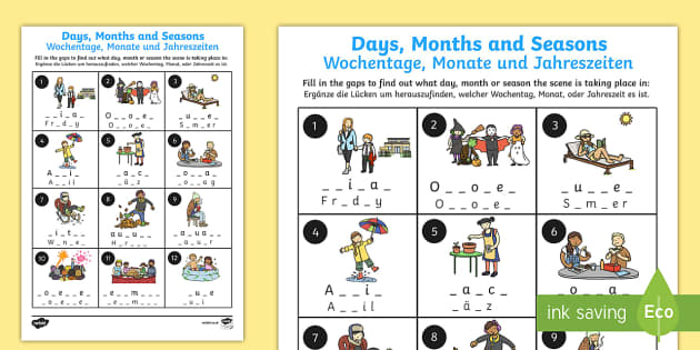 Days Months and Seasons Missing Letters Worksheet / Worksheet English ...