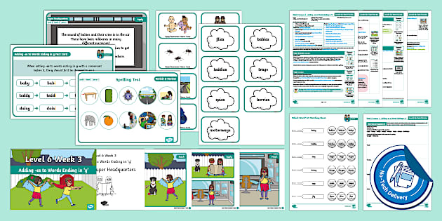 Adding -es to Words Ending in 'y' No-Tech Lesson Pack - Level 6 Week 3 ...