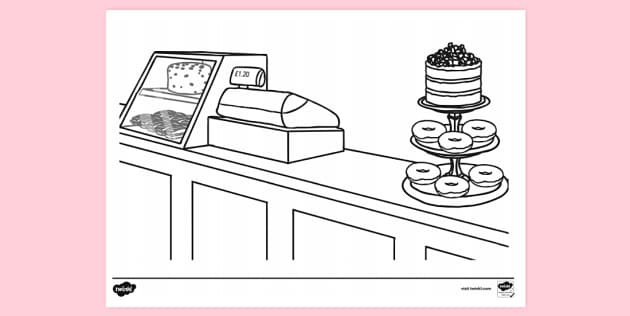 Cake Shop Counter Colouring | Colouring Sheet - Twinkl