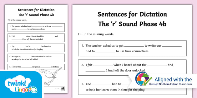 NI Linguistic Phonics Phase 4b 'r' Sound Dictation Sentences