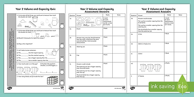 Year 2 Volume and Capacity Assessment Sheet (teacher made)
