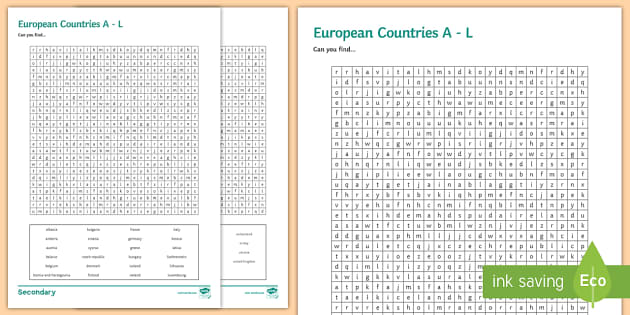 European Countries Word Search | Geography
