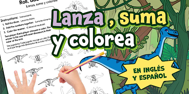Dinosaur Color and Roll Worksheet - English/Spanish