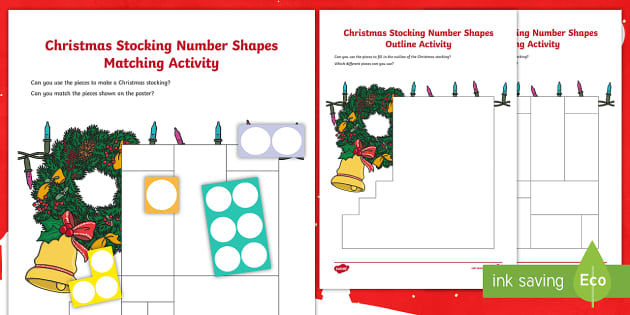 Christmas Stocking Number Shape Outline and Matching Activity
