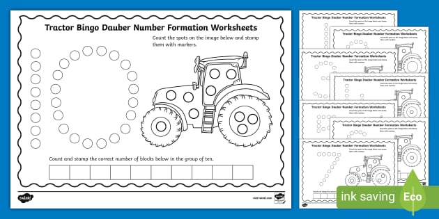 Tractor Bingo Dauber Number Formation Worksheets - Twinkl