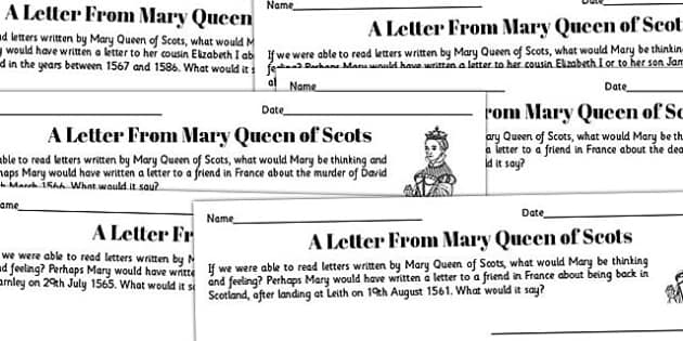 A Letter From Mary Queen of Scots Writing Frames - Twinkl