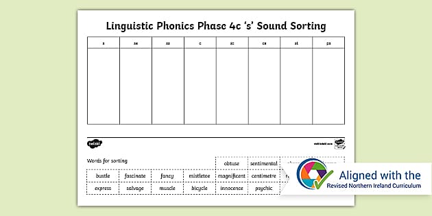 Linguistic Phonics Phase 4c 's' Sound Sorting Worksheet