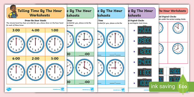 Telling Time By The Hour Worksheets (teacher made) - Twinkl