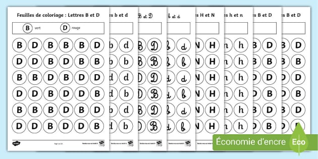 Fiches à colorier : confusion des lettres - Twinkl
