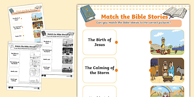 Stories of the Bible Matching Worksheet - Twinkl