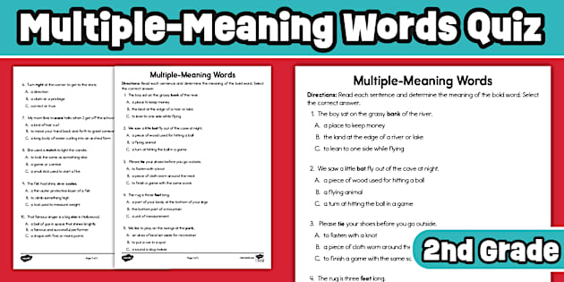 Second Grade Multiple-Meaning Words Quiz