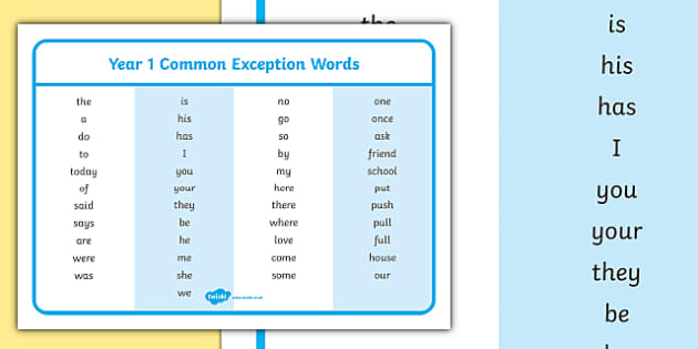 Year 1 Common Exception Words - Primary Education