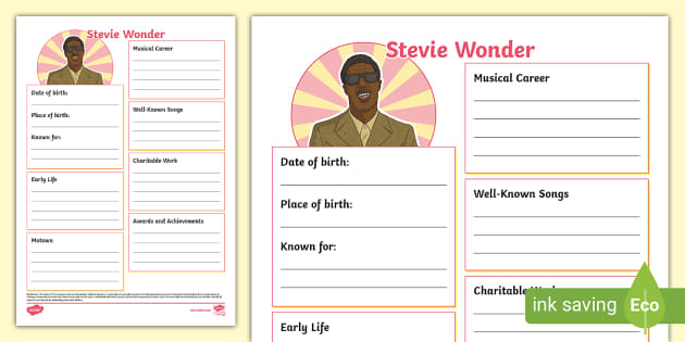 👉 Influential Black Musicians Stevie Wonder Fact File Template
