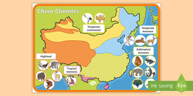 Chinese Climate and Wildlife Map Display Poster - Twinkl
