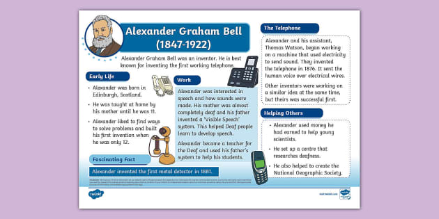 KS1 Alexander Graham Bell Fact File (teacher made) - Twinkl KS1 Alexander Graham Bell Fact File (teacher made) - Twinkl