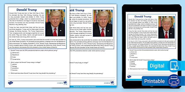 * NEW * 5th Grade Donald Trump Reading Comprehension Activity