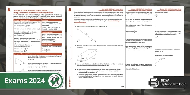👉 Using the Formula Sheet Practice Questions - Higher