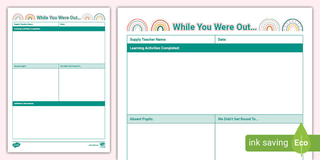 While You Were Out Supply Teacher Handover Sheet - Twinkl