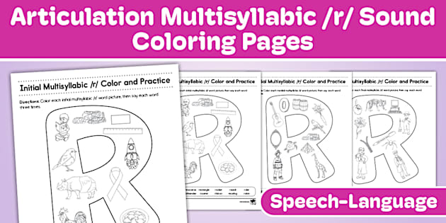 Articulation Multisyllabic /r/ Sound Coloring Pages for SLP
