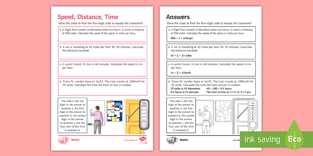 * NEW * Escape the Room: Speed, Distance and Time Challenge Card - speed