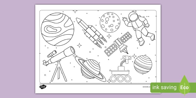 Space-Themed Colouring Page (teacher made) - Twinkl