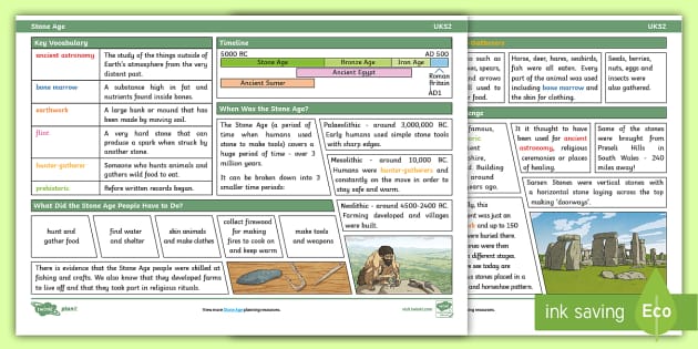 History Knowledge Organiser: The Stone Age KS2 - Twinkl