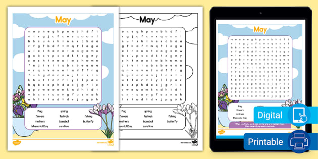 May Word Search for K-2nd Grade (teacher made) - Twinkl