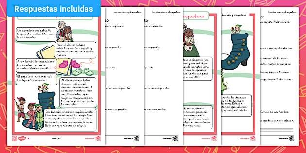 Comprensión lectora por niveles: Los duendes y el zapatero