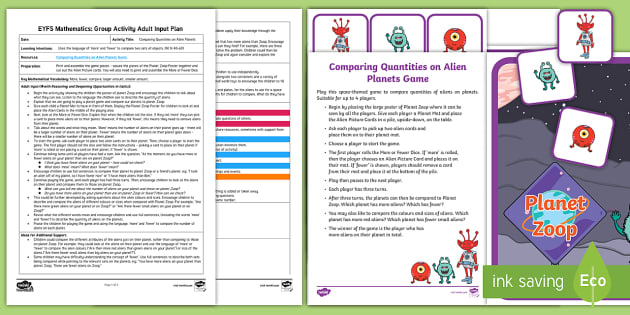 EYFS Maths: Comparing Quantities on Alien Planets Group Activity Adult ...