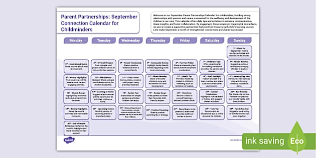 Parent Partnerships: September Connection Calendar for Childminders