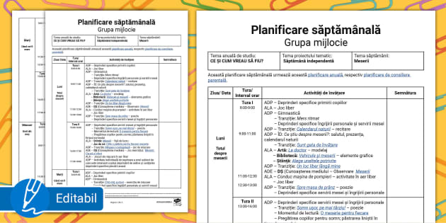 FREE! - Meserii – Model de planificare săptămânală grupa mijlocie