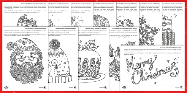 Christmas Positive Mental Health Mindfulness Colouring Pages - Mental