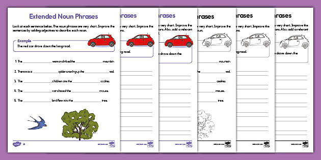 Second Grade Noun Phrases Worksheets Differentiated Activity
