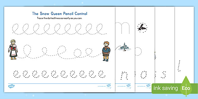 The Snow Queen Story Pencil Control Worksheets - Twinkl
