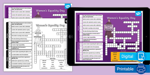 Women's Equality Day Crossword for 6th-8th Grade - Twinkl