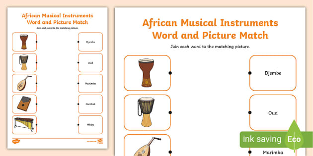 👉 African Musical Instruments Matching Activity